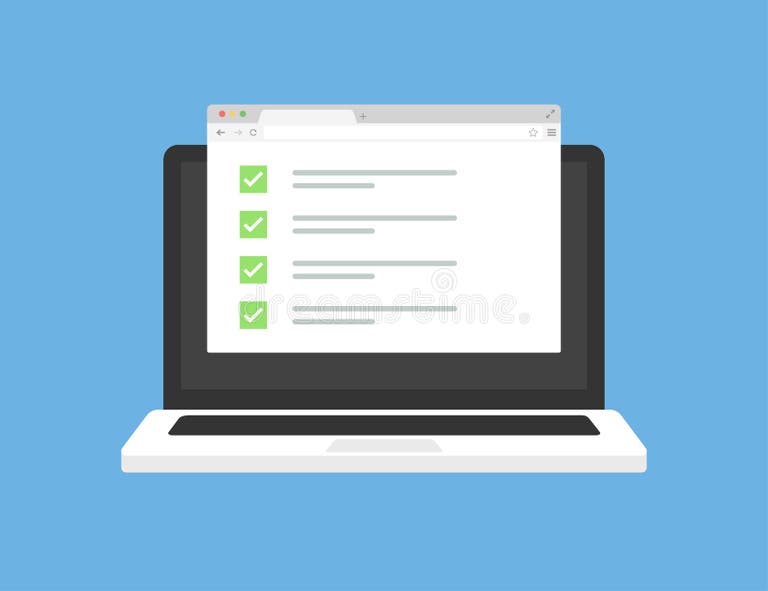 Laptop in Trendy Flat Style with Browser Window. Checklist Checkmark ...