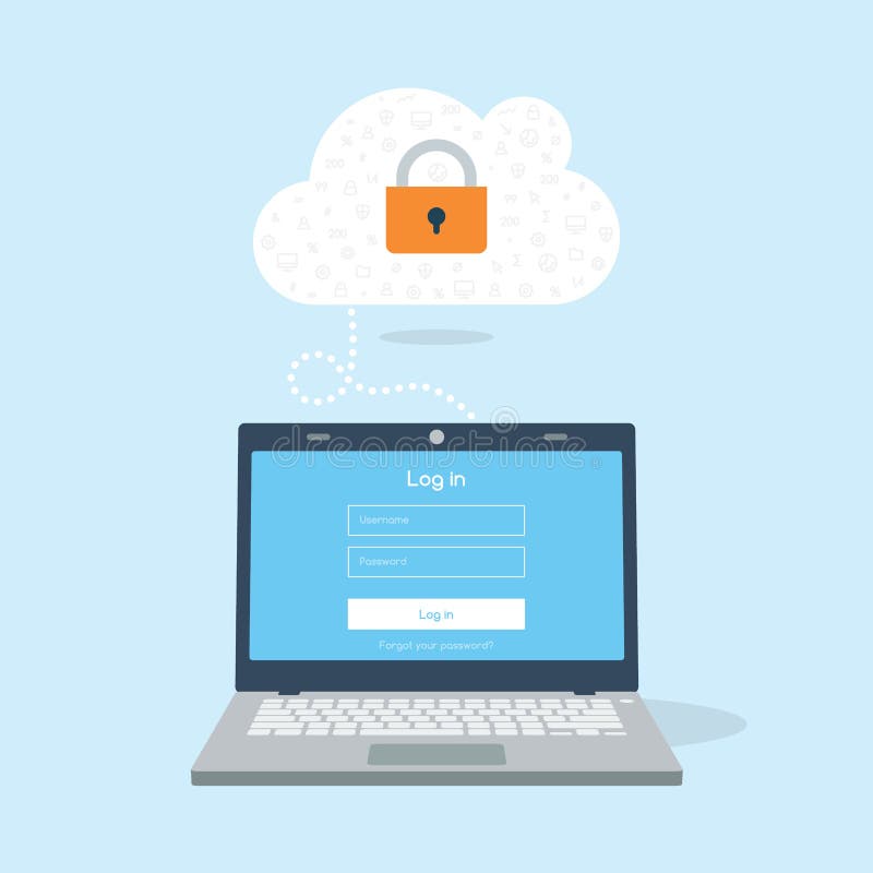 Laptop Tries Login To Cloud Stock Illustration - Illustration of ...