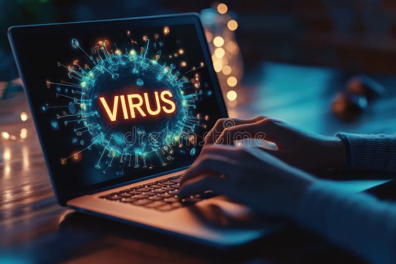 Laptop Typing with Virus Warning Alert Stock Image - Image of digital ...