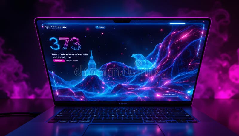 Laptop UI Design with Neon Ele Stock Illustration - Illustration of ...