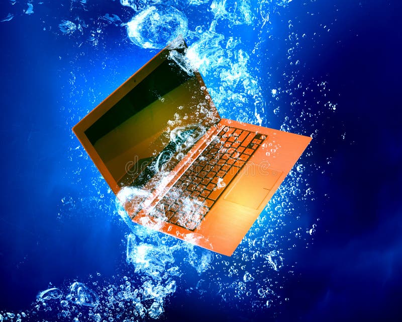 Laptop Under Water Stock Photo - Image: 61586730