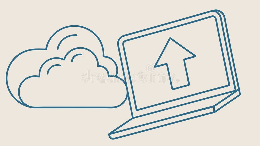 Laptop Uploading To Cloud, Representing Cloud Storage and Data Sync ...