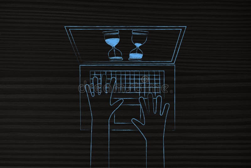 Laptop User with before-after Hourglass on the Screen Waiting for ...