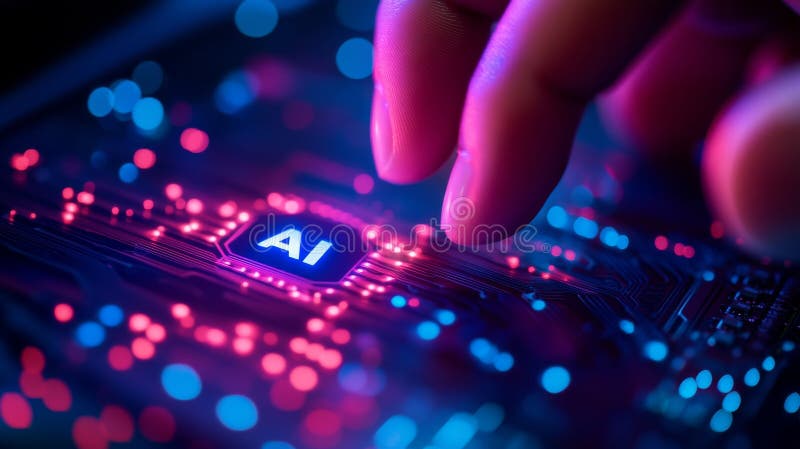 A Laptop User Interacting with an AI Overlay on Their Screen Stock ...