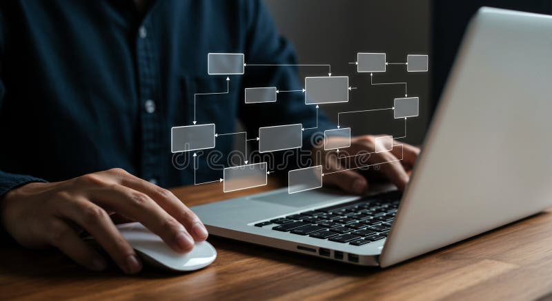 Laptop User Interacting with Smart Interface Stock Illustration ...