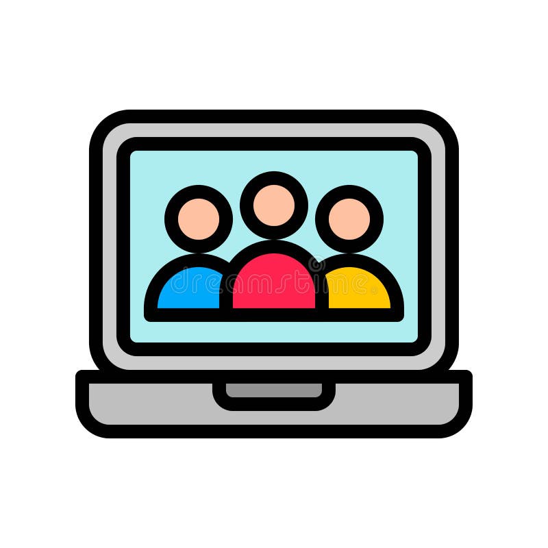 Laptop with Users Group Vector, Social Media Filled Editable Stroke ...