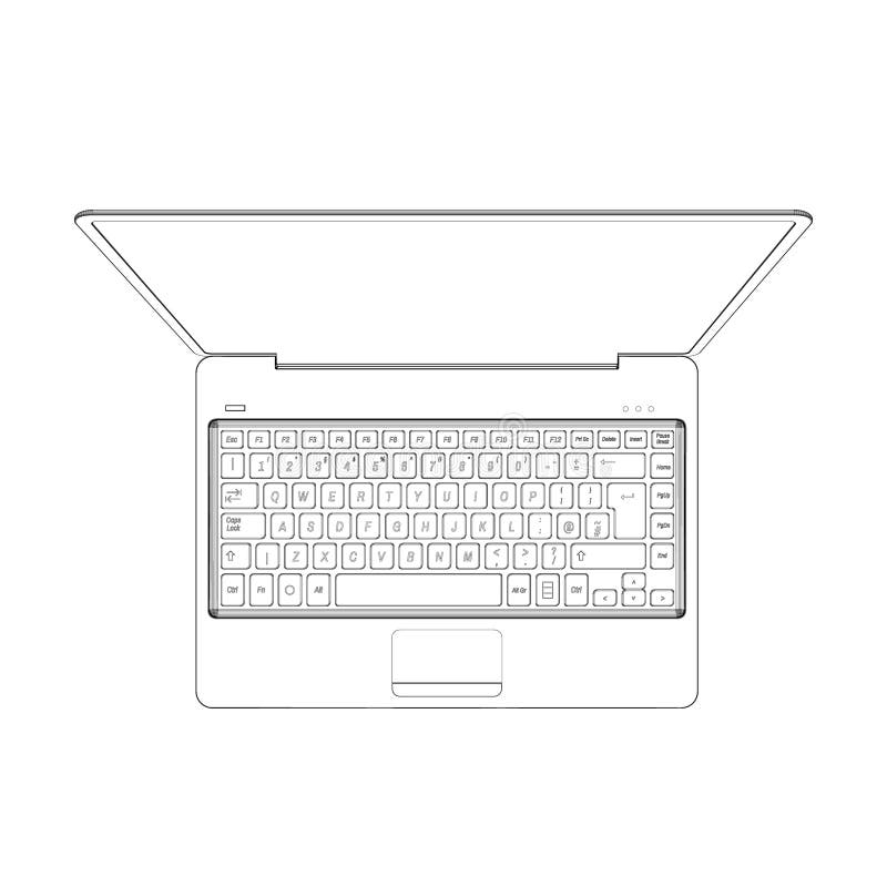 Laptop.Vector Outline Illustration.Top View. Stock Vector ...