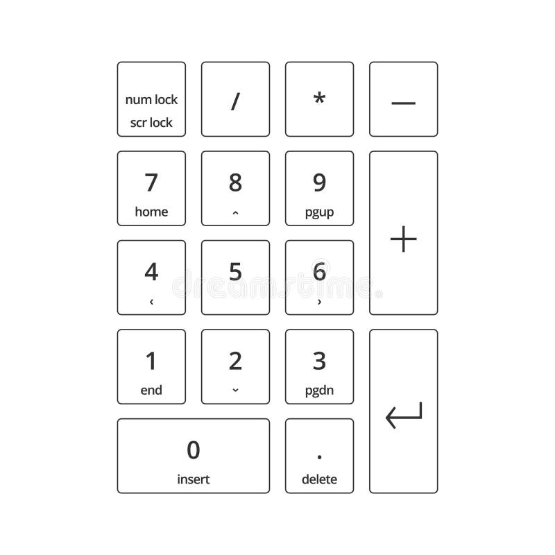 Laptop Vector Outline Keyboard Num Pad on White Stock Illustration ...