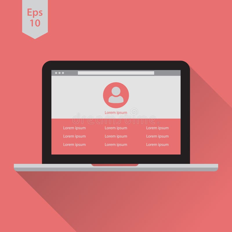 Realistic Modern Laptop. Flat Icon. Simple Web Design on Screen. Vector ...