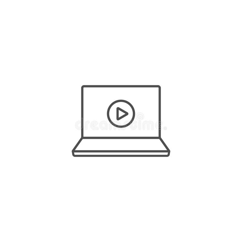 Laptop with Video Player Icon Isolated. Play Button Symbol Stock ...