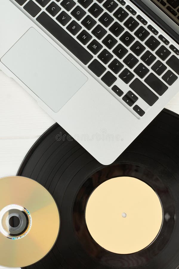 Laptop, Vinyl Record and Compact Disc. Stock Image - Image of keyboard ...