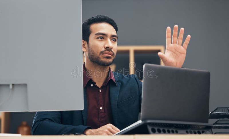Laptop, Virtual Cyber Gesture and Man Work on Ux Web Design, App ...