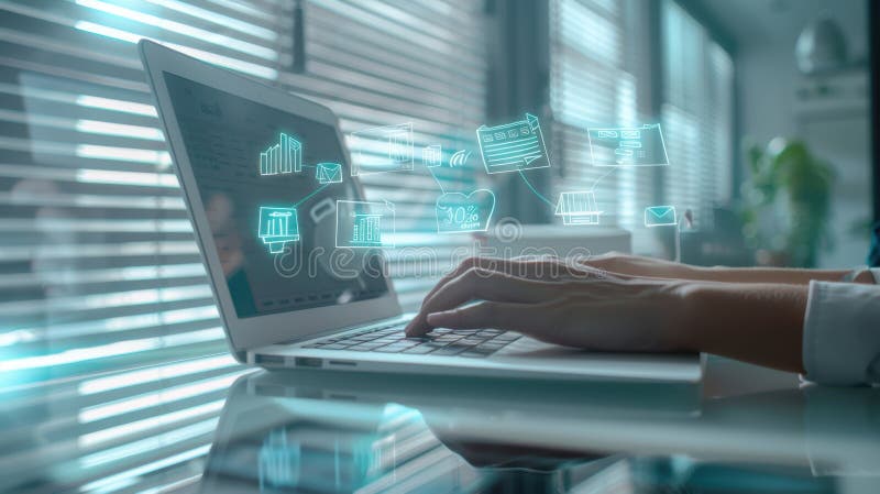 The Laptop with Virtual Data.AI Generated Image Stock Photo - Image of ...