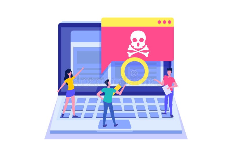 Laptop Virus Malware Trojan Notification or Alert. Hacker Attack Vector ...