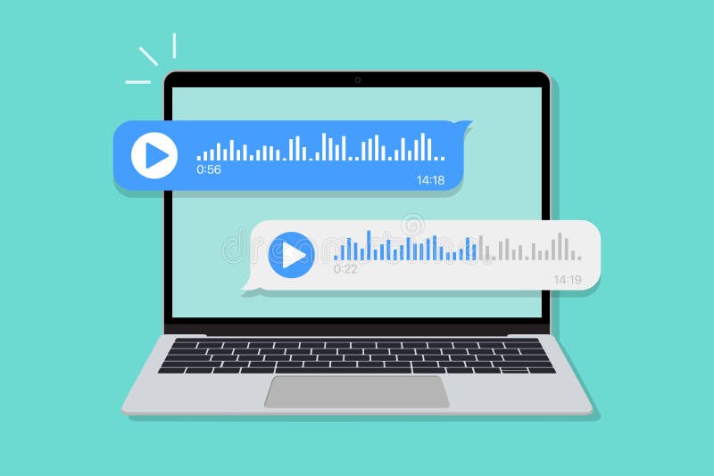 Laptop with Voice Message Chat Notification in a Flat Design Stock ...