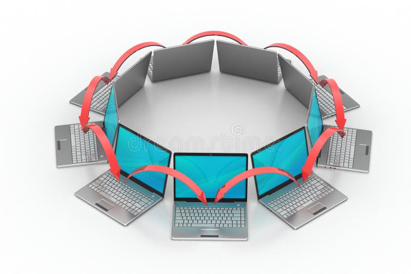 Laptop Voorzien Van Een Netwerkcirkel Stock Illustratie - Illustration ...