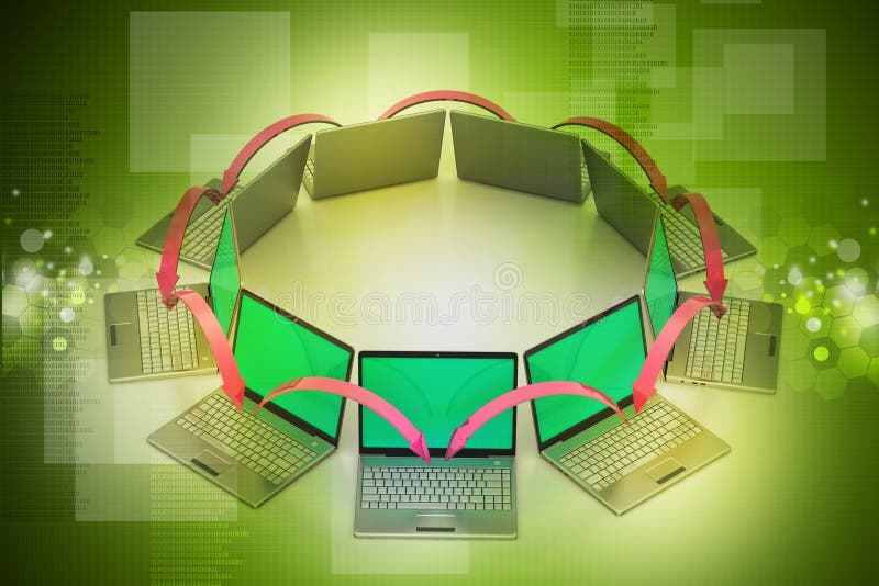 Laptop Voorzien Van Een Netwerkcirkel Stock Illustratie - Illustration ...