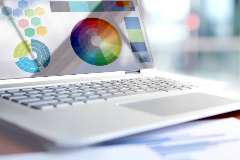 Laptop of Web Designer with Colorful Palette Stock Image - Image of ...