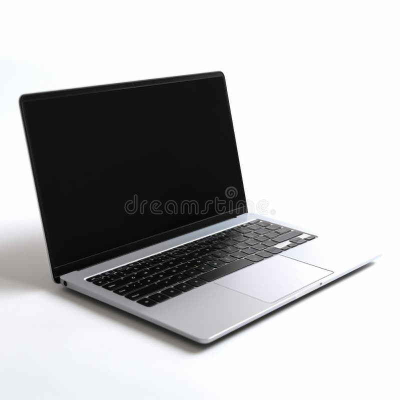 Laptop on White Background with Blank Black Screen for Your Text Stock ...