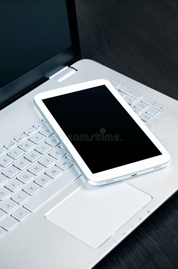 Laptop with White Keyboard and White Mouse Stock Image - Image of ...