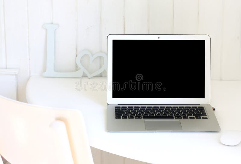 Laptop in a White Room House Workplace Stock Photo - Image of workplace ...