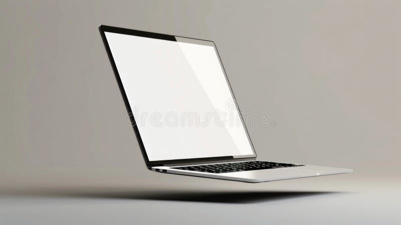 A Laptop with a White Screen Flying in the Air. Suitable for Technology ...