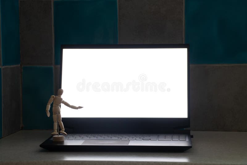 Laptop with White Screen Stands at Work Place on Table at Home, Laptop ...