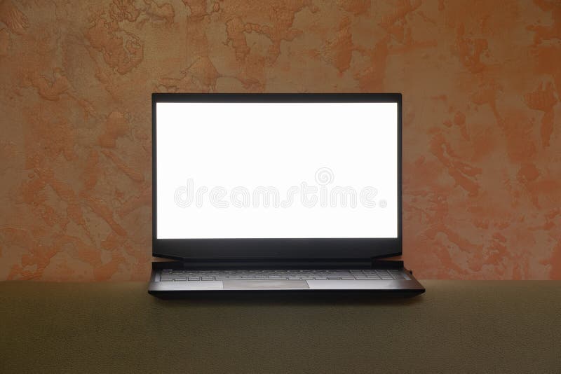 Laptop with White Screen Stands at Work Place on Table at Home, Laptop ...