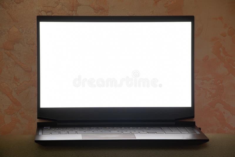 Laptop with White Screen Stands at Work Place on Table at Home, Laptop ...