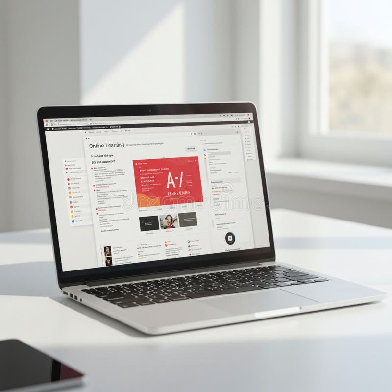 Laptop on a White Surface Displaying an Online Learning Platform ...