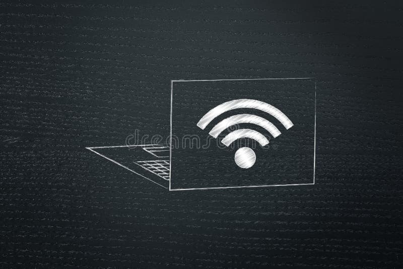 Laptop with Wifi Icon on the Back of the Screen Stock Image - Image of ...