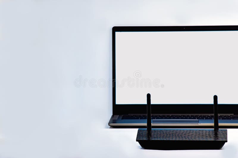 Laptop with Wifi Router on White Background Stock Image - Image of ...
