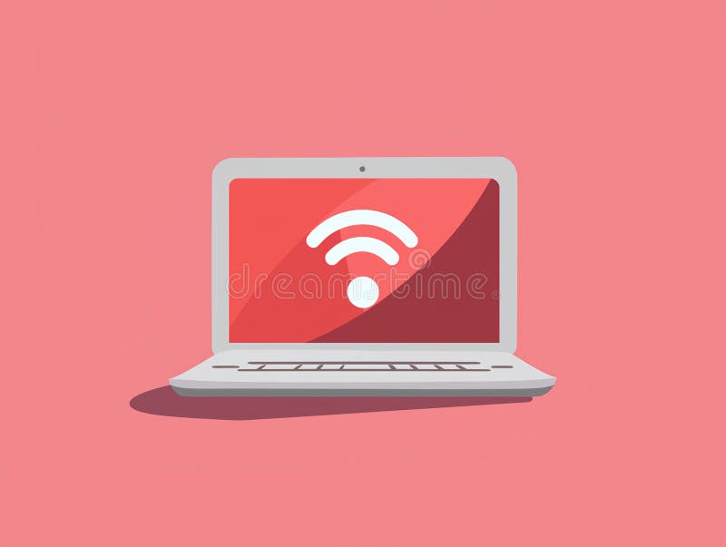Laptop with Wireless Network Symbol on Vibrant Pink Background Stock ...