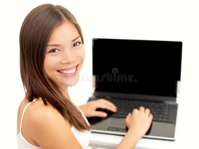 Laptop woman happy stock image. Image of girl, notebook - 22028897