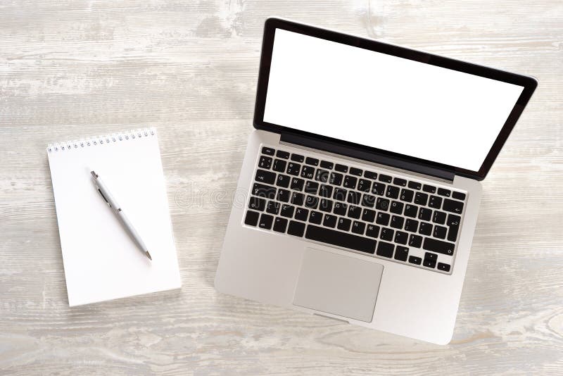 Laptop, pen and notebook stock image. Image of computer - 81359587