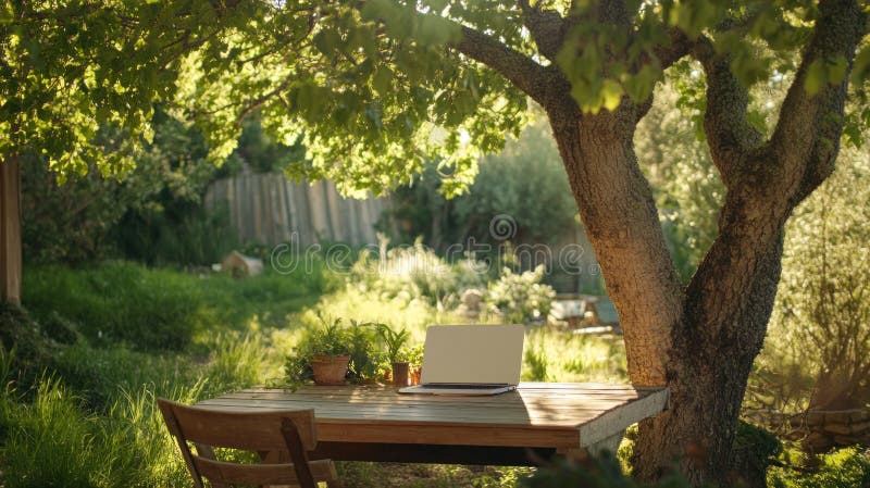 Serene Outdoor Workspace stock illustration. Illustration of green ...