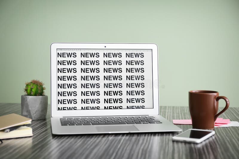 Laptop with Words NEWS on Screen in Room Stock Photo - Image of mass ...