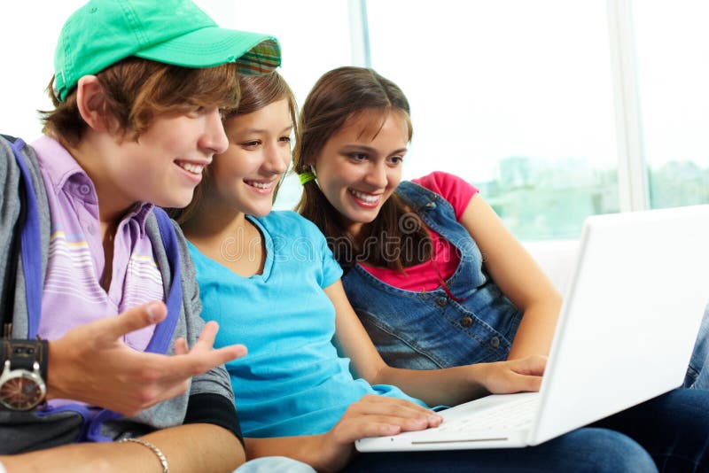 Group of Students Studying with Laptop Stock Image - Image of ...