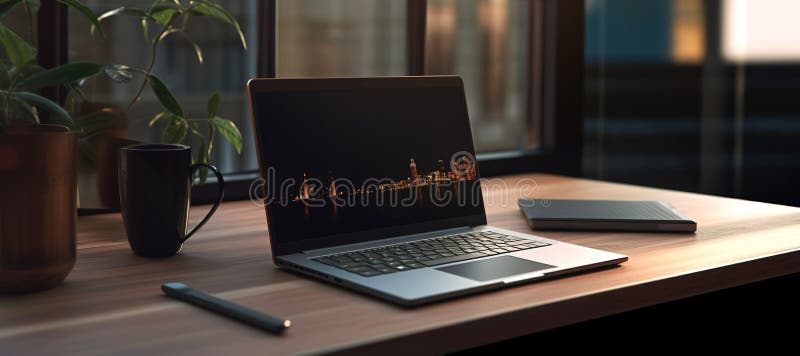 Laptop in the Work Room, Technology, Computer Stock Illustration ...