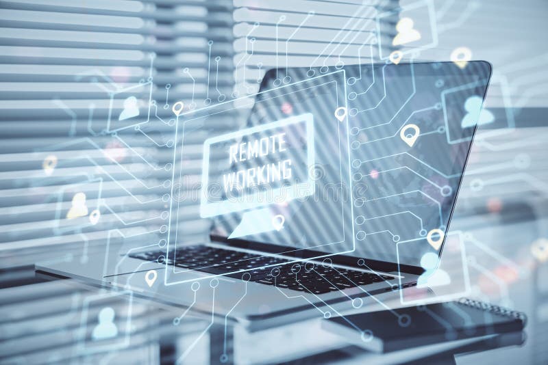 Laptop Workplace Table with Remote Work Interface Editorial Image ...