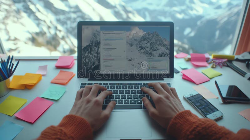 Peaceful Mountain Workspace Illustration Stock Photos - Free & Royalty ...