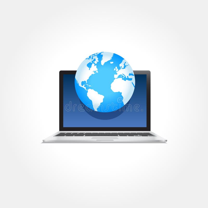 Laptop World Globe Icon stock vector. Illustration of internet - 202617275
