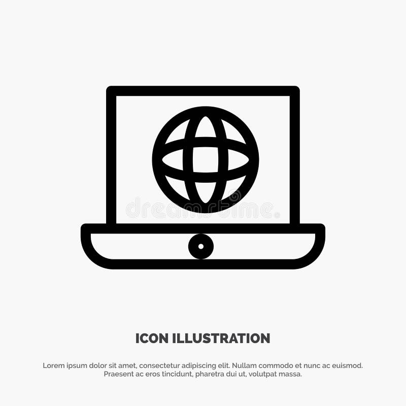 Laptop, World, Globe, Technical Line Icon with 5 Steps Presentation ...