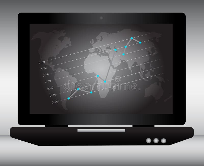 Laptop with World Map and Graph with Points Stock Illustration ...