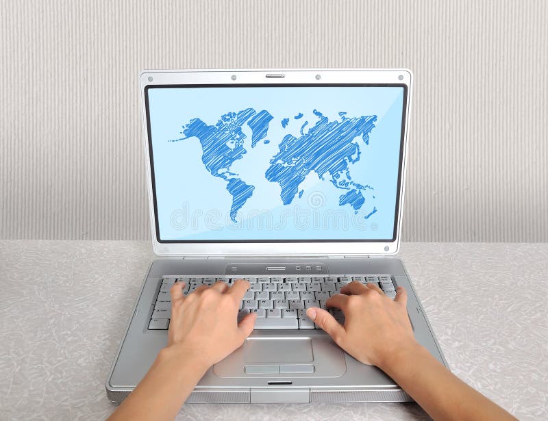 Laptop with world map stock photo. Image of concept, screen - 36824666