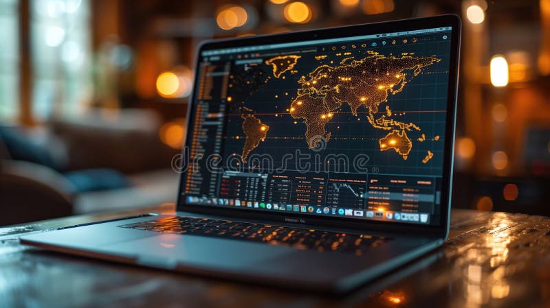 Laptop with the World Map on the Screen. Business Concept Stock ...