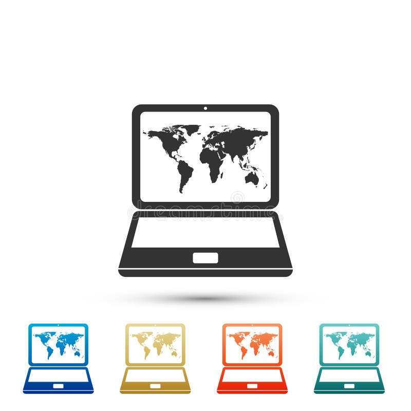 Laptop with World map stock vector. Illustration of travel - 14363628