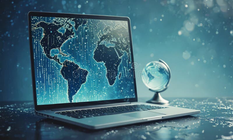 Laptop with World Map on the Screen Stock Illustration - Illustration ...