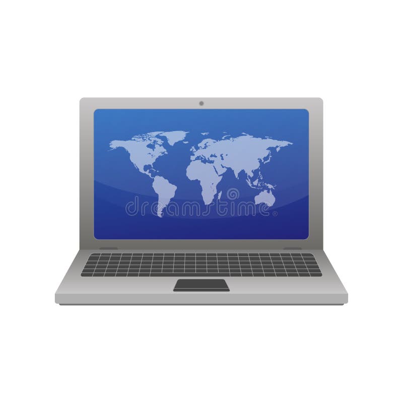 Laptop with World Map on Screen Stock Illustration - Illustration of ...