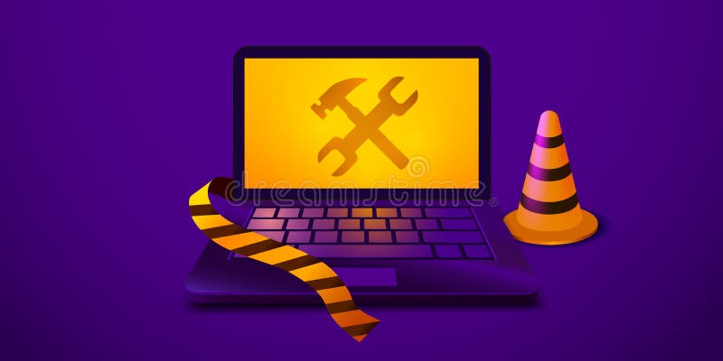 Laptop with Wrench and Hammer on the Screen. Computer Repair Service ...